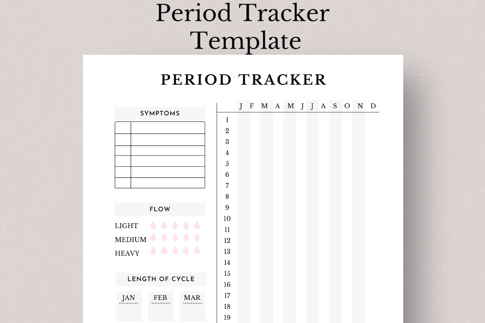Period Tracker Template, Period Flow Tracker, Period Symptoms Tracker ...