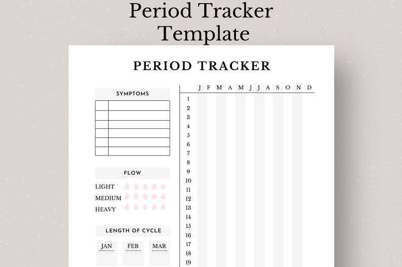 Period Tracker Template, Period Flow Tracker, Period Symptoms Tracker ...
