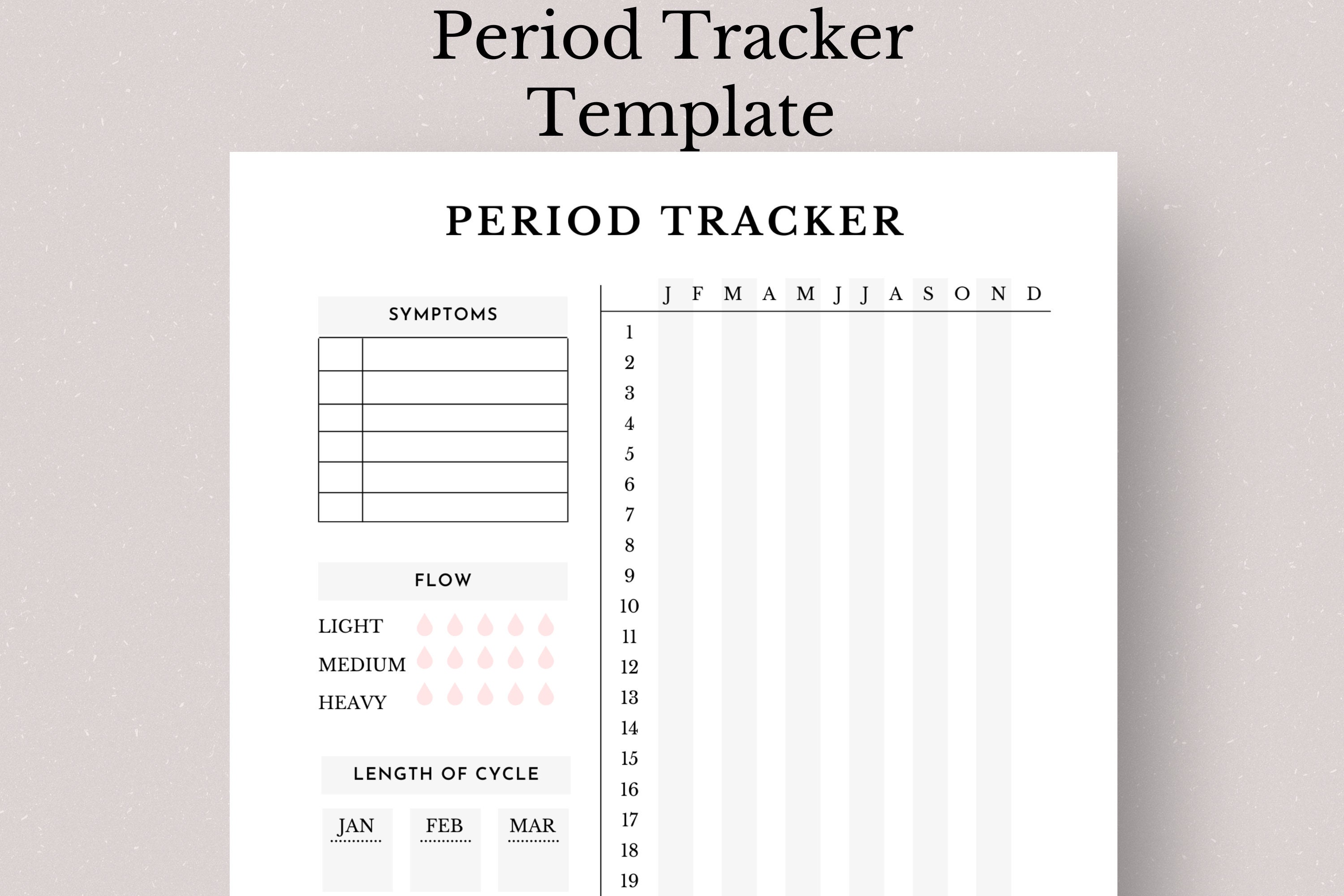 Period Tracker Template, Period Flow Tracker, Period Symptoms Tracker ...
