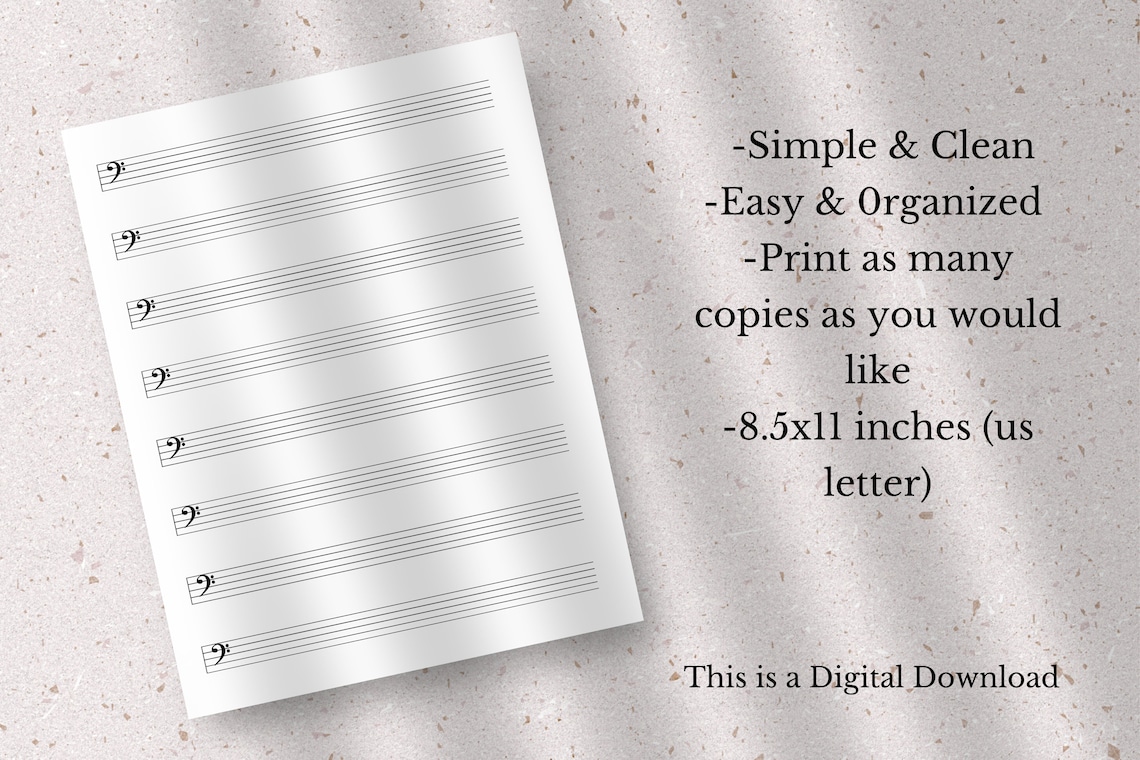 Printable Bass Clef Sheet Music, Bass Clef Sheet Music Template, Blank ...