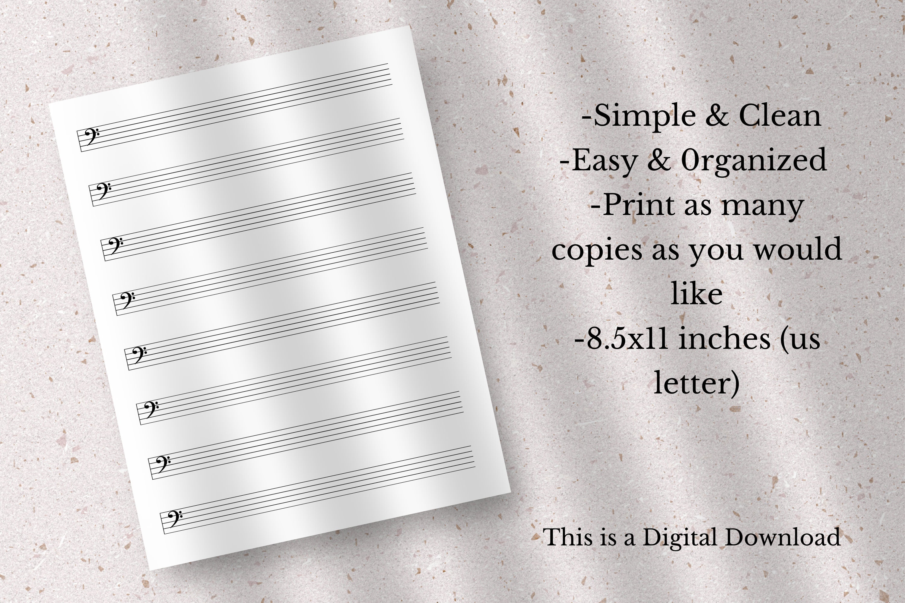 Printable Bass Clef Sheet Music, Bass Clef Sheet Music Template, Blank ...