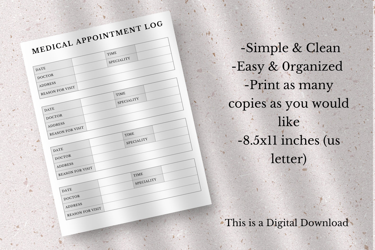 Medical Appointment Log Template, Printable Doctor Visit Planner (PDF ...