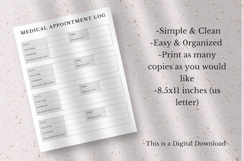 Medical Appointment Log Template, Printable Doctor Visit Planner (PDF ...