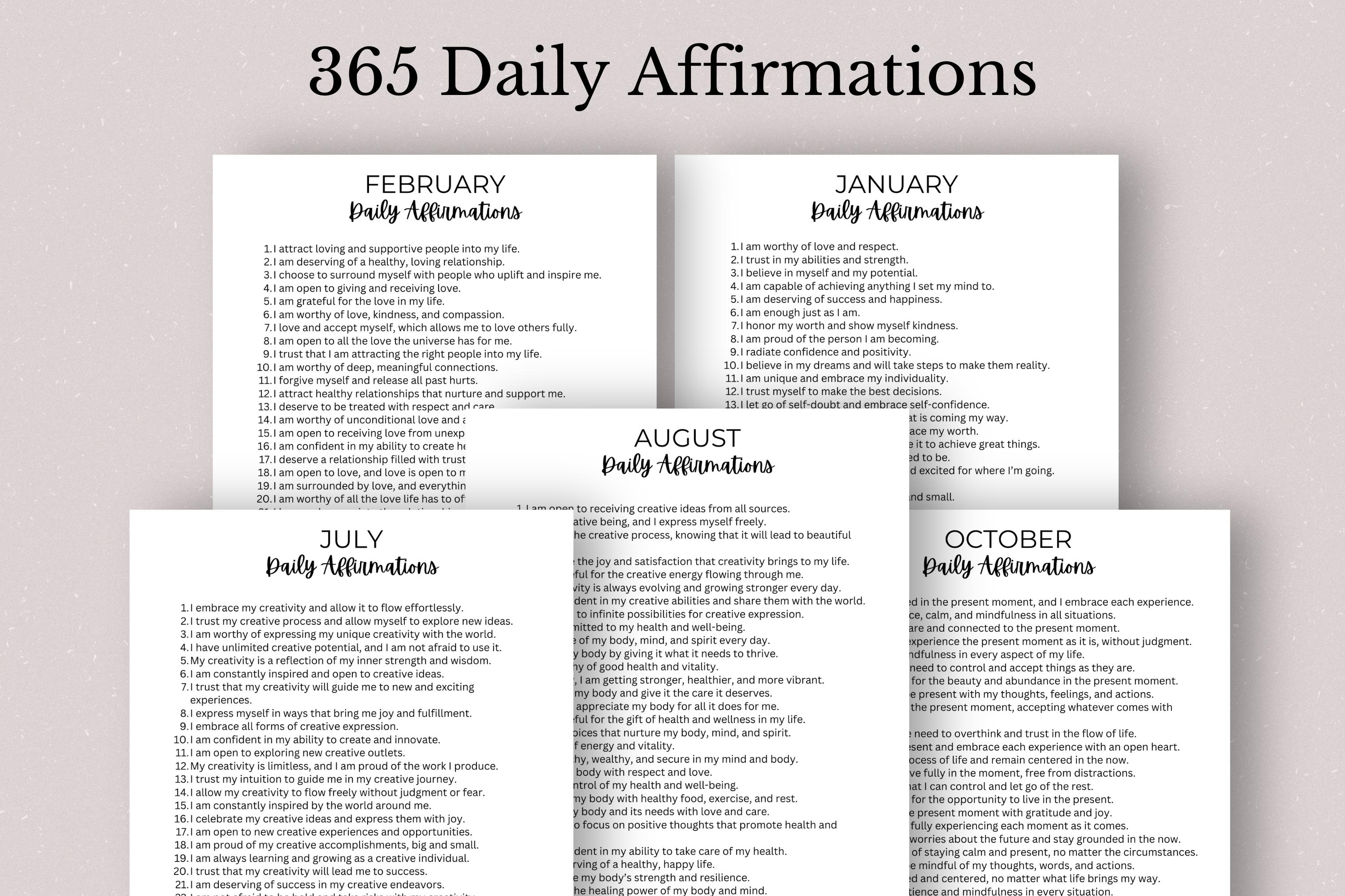 365 Daily Affirmations Printable Personal Growth Self Love Affirmations ...