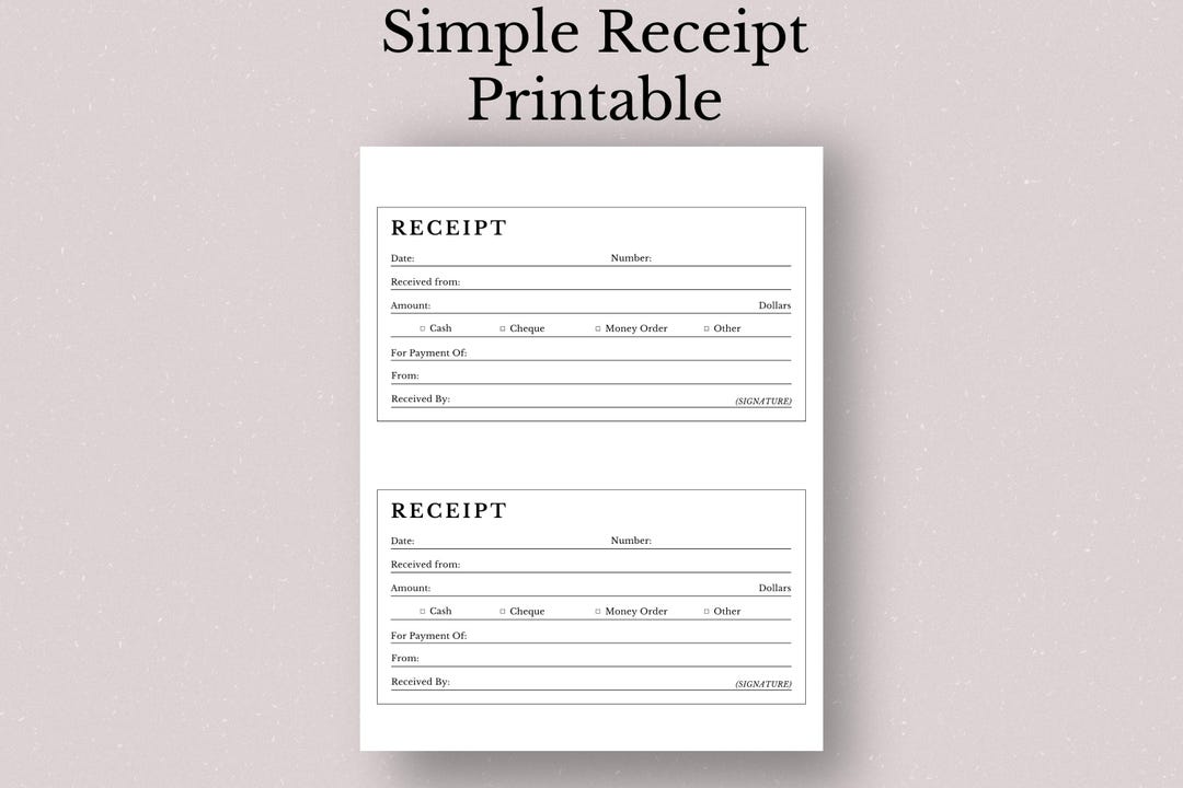 Plantilla de recibo imprimible simple Hoja de recibo minimalista ...
