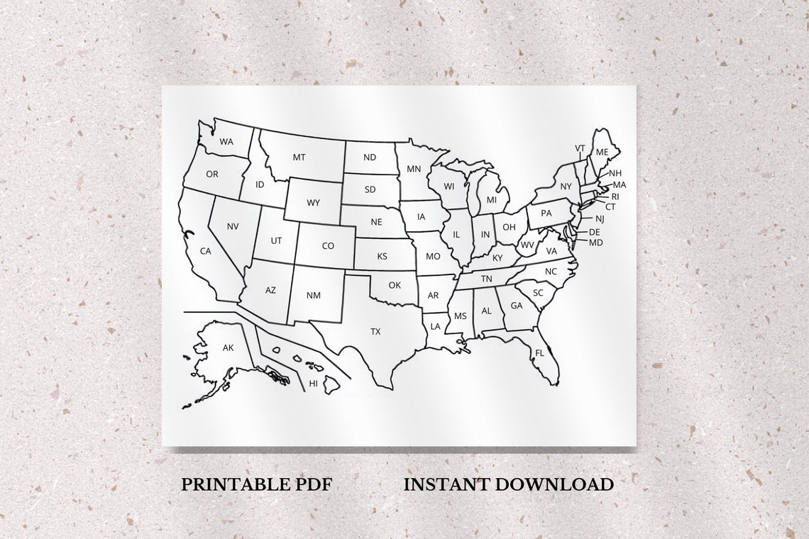 USA Map Printable, Black and White, Educational Map for Kids (PDF File ...