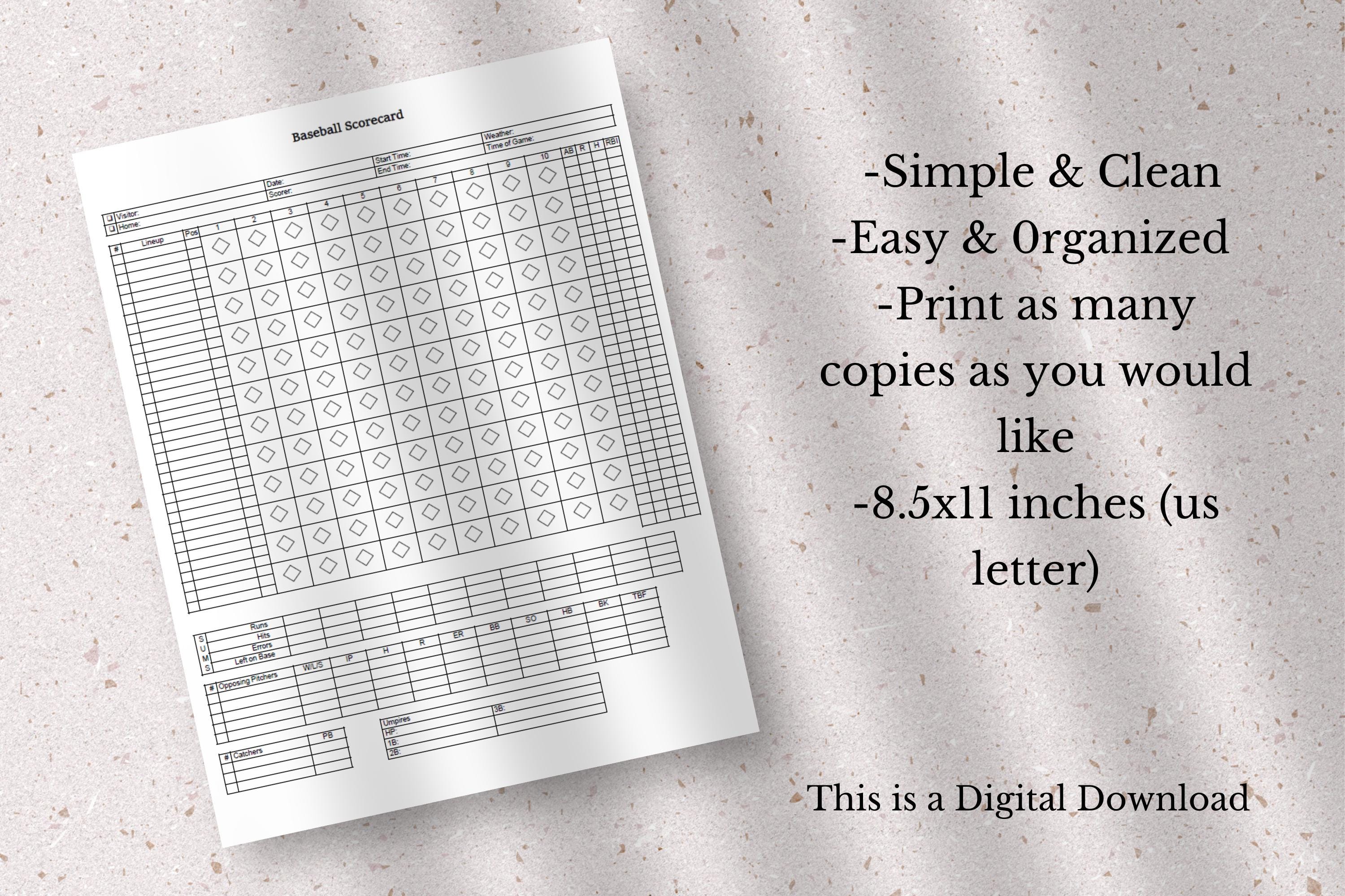 Printable Baseball Score Sheet Template, Stats Tracker (PDF) - Etsy