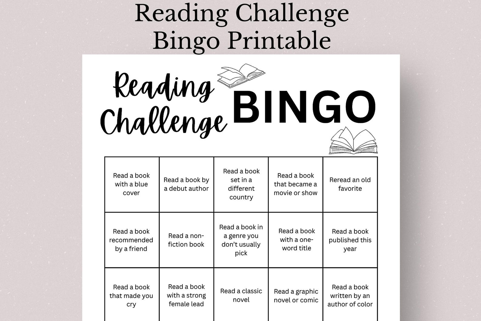 Reading Challenge Bingo Game Printable Fun Book Tracker Reading Log ...