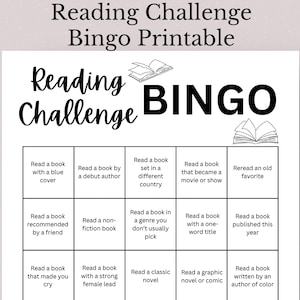 Reading Challenge Bingo Game Printable Fun Book Tracker Reading Log ...