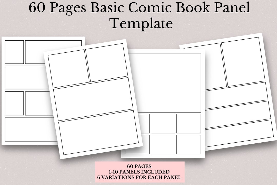 Printable Comic Book Panels, 60 Page Template Pack, 1 to 10 Panel Layouts, Comic Sketch Pages ...