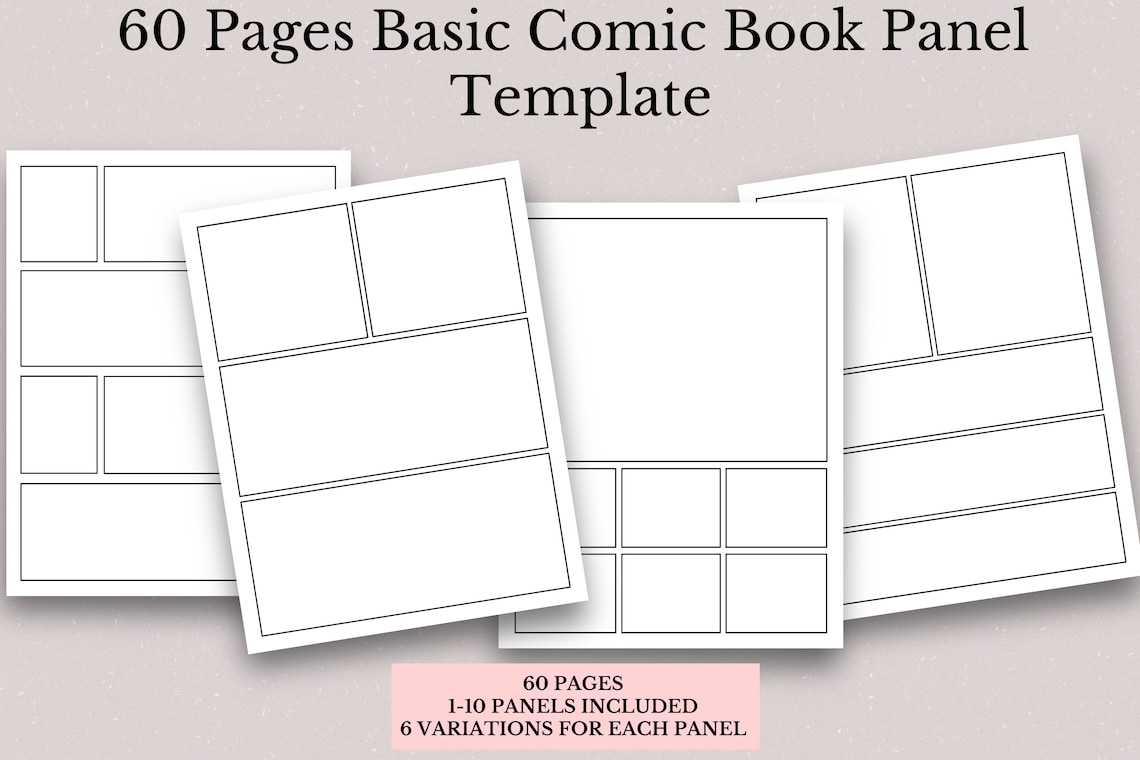 Printable Comic Book Panels, 60 Page Template Pack, 1 to 10 Panel ...