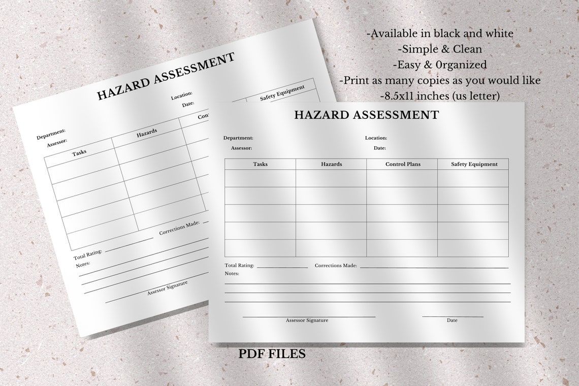 Printable Hazard Assessment Template, Hazard Assessment Form, Hazard ...