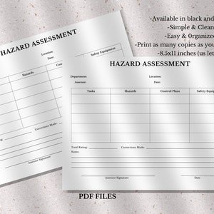 Printable Hazard Assessment Template, Hazard Assessment Form, Hazard ...