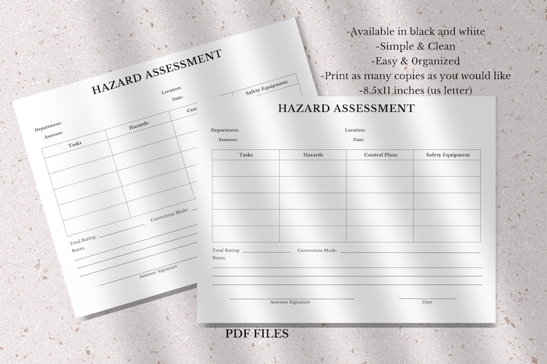 Printable Hazard Assessment Template, Hazard Assessment Form, Hazard ...