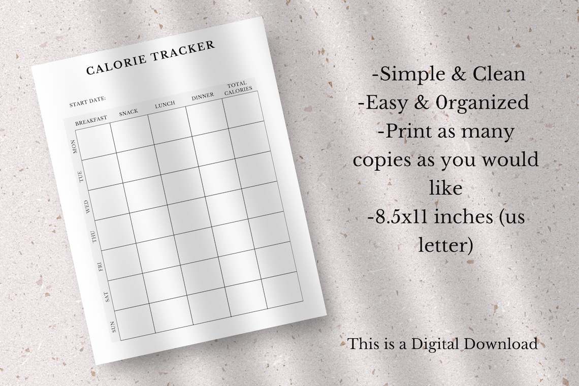 Printable Weekly Calorie Tracker, Food Planner (digital Download) - Etsy
