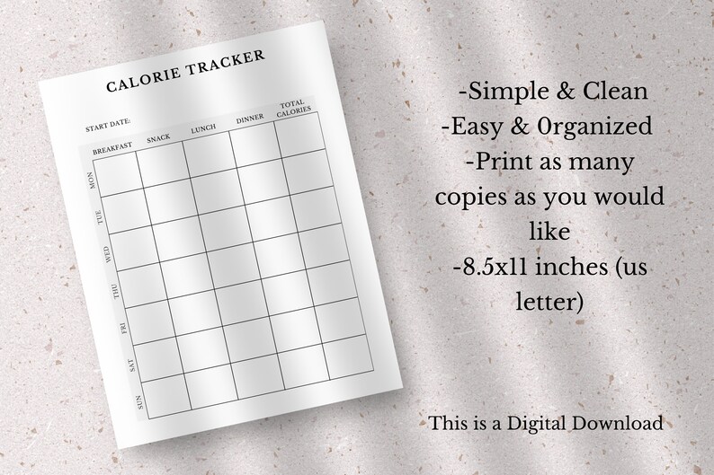 Printable Weekly Calorie Tracker, Food Calorie Tracker, Calorie Planner ...