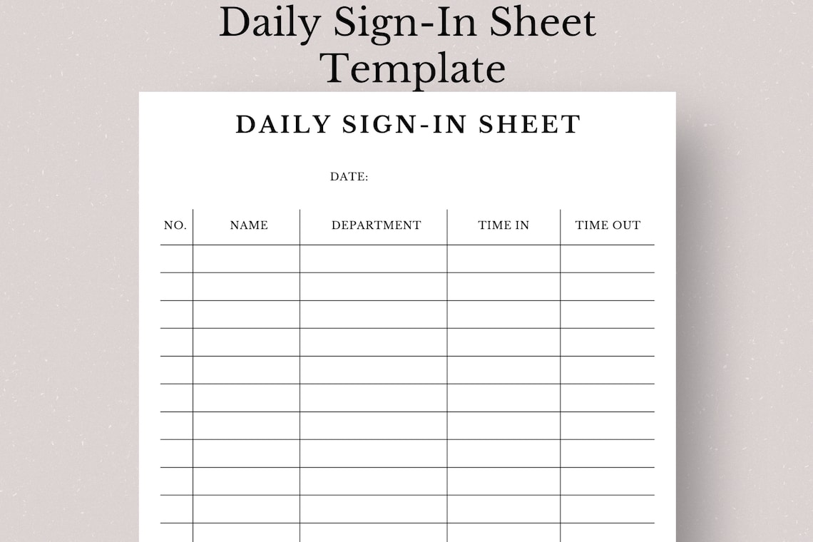 Daily Sign-in Sheet, Employee Work Log Sheet, Sign-in Template, Sign-up ...