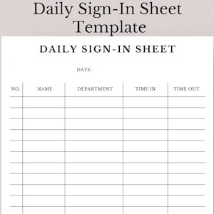 Daily Sign-in Sheet, Employee Work Log Sheet, Sign-in Template, Sign-up ...