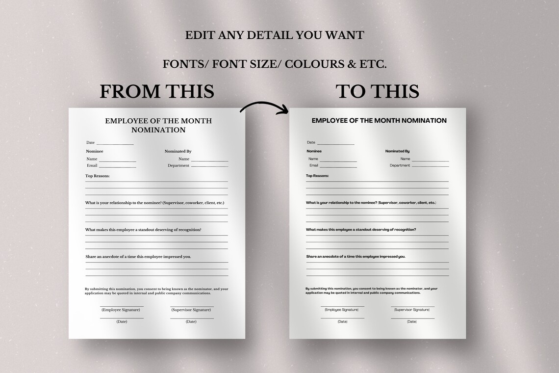 Editable Employee of the Month Nomination Template, Employee of the ...