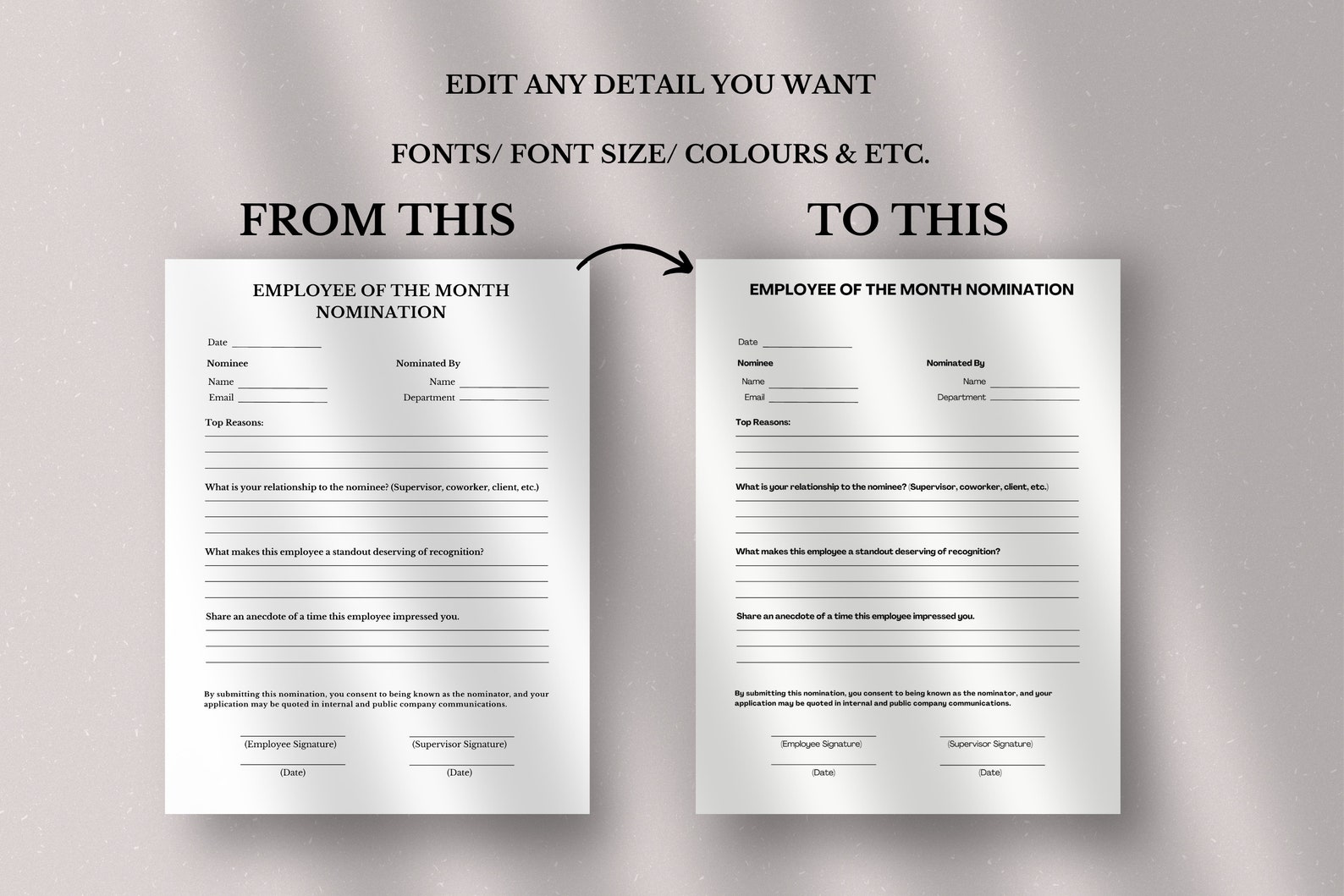 Editable Employee of the Month Nomination Template (canva, PDF) - Etsy