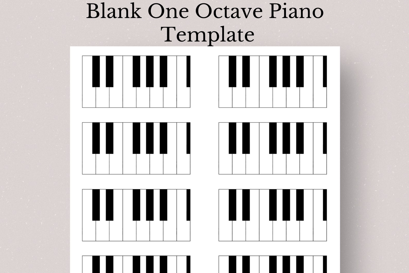 Printable Blank One Octave Piano Template, Blank Piano Paper, Printable ...