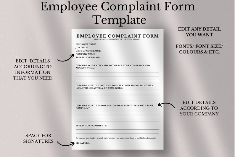 Editable Employee Complaint Form Template, HR Printable (canva) - Etsy