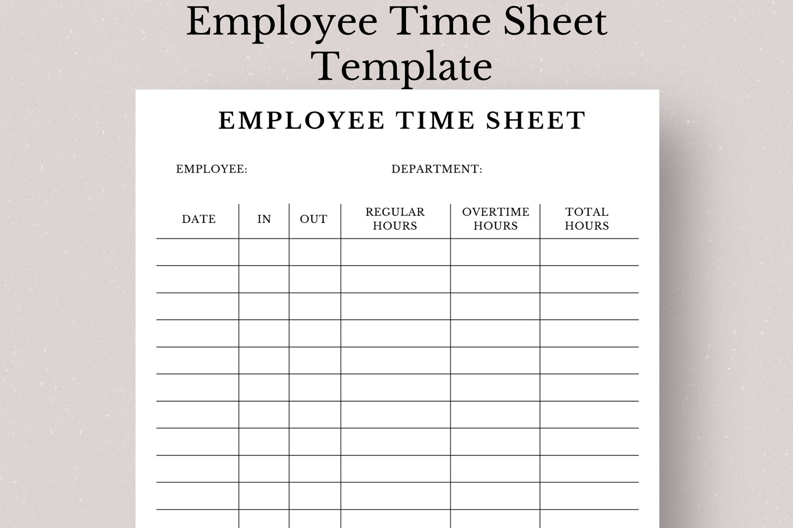 Employee Time Sheet, Employee Work Log Sheet, Clock in and Out Template ...