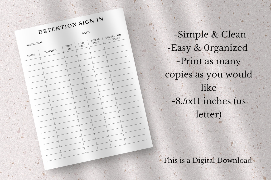 Printable Detention Sign-in Sheet Student Behavior Log Classroom ...