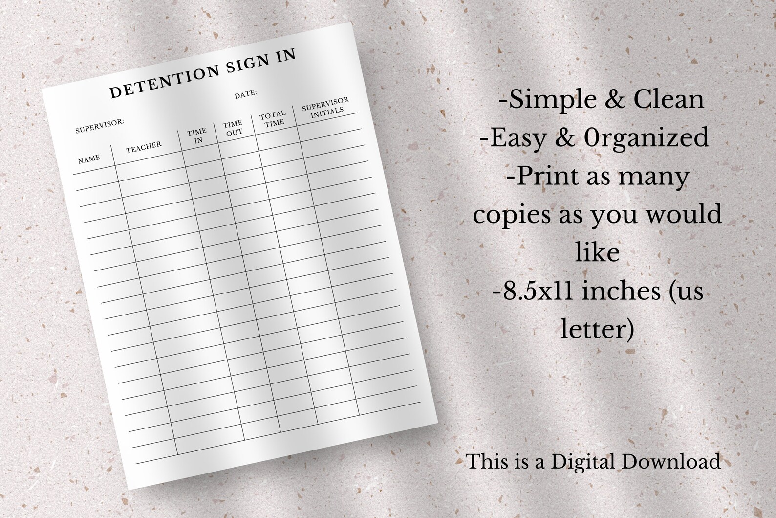 Printable Detention Sign-in Sheet Student Behavior Log Classroom ...