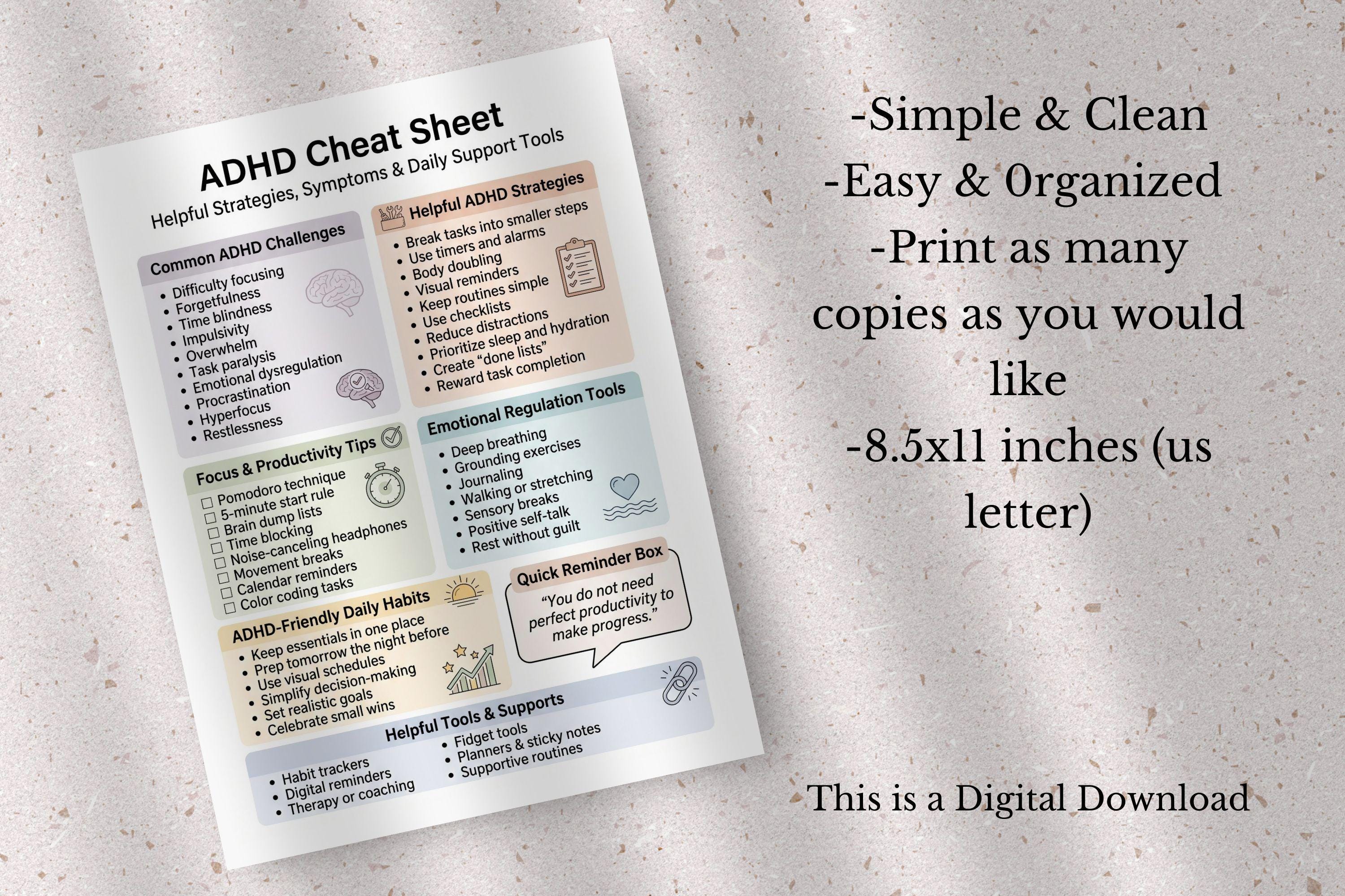 ADHD Cheat Sheet, ADHD Strategies Guide, Neurodivergent Productivity ...