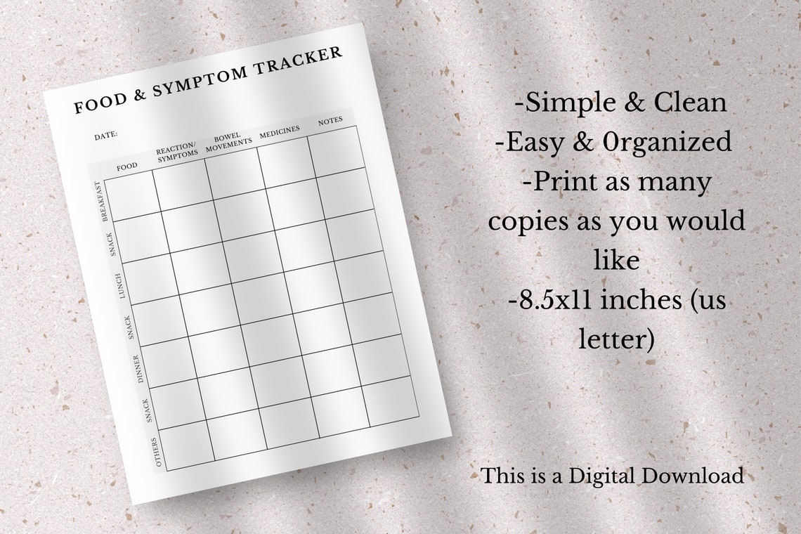 Printable Food & Symptom Tracker, Food Sensitivity Tracker, Meal ...