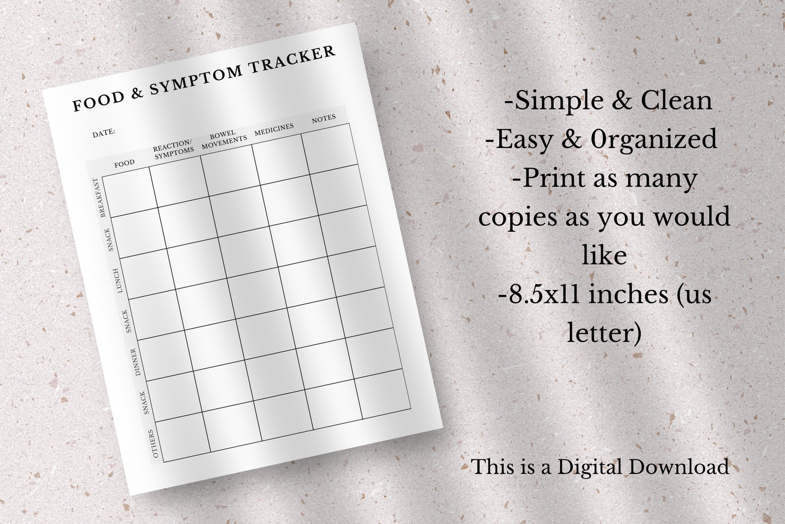 Printable Food & Symptom Tracker, Food Sensitivity Tracker, Meal ...