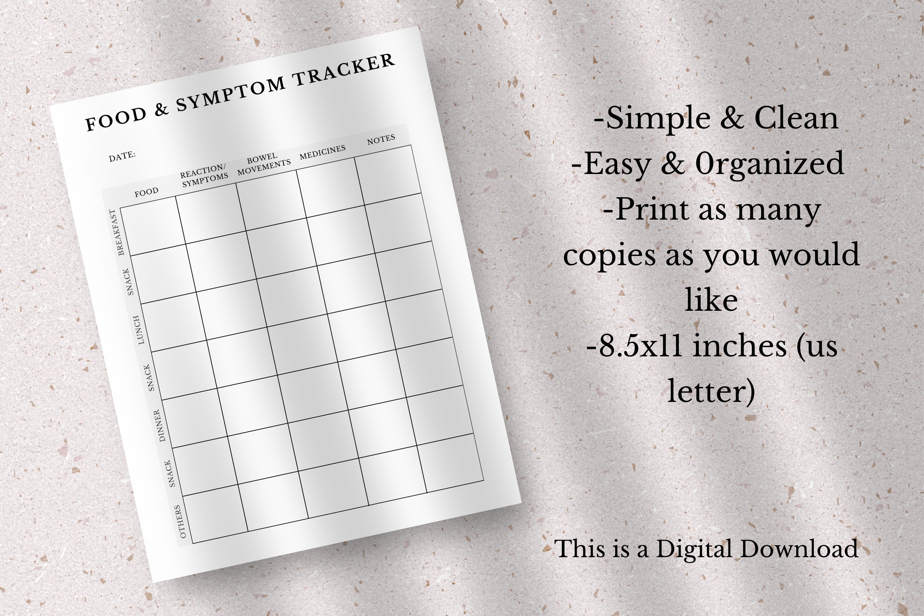 Printable Food & Symptom Tracker, Food Sensitivity Tracker, Meal ...