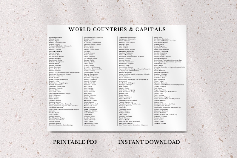 Printable List of World Countries and Capitals, List of World Countries ...