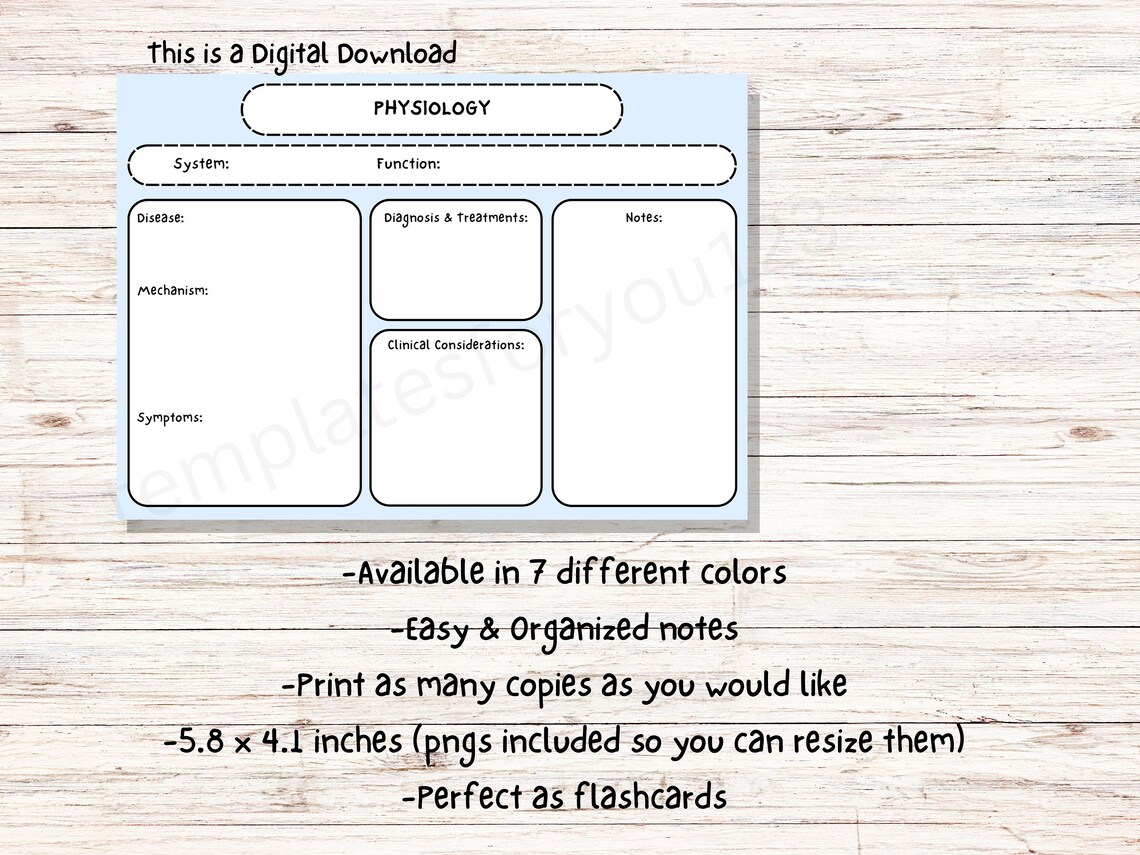 Printable Physiology Notes Template, Physiology Medical Notes ...