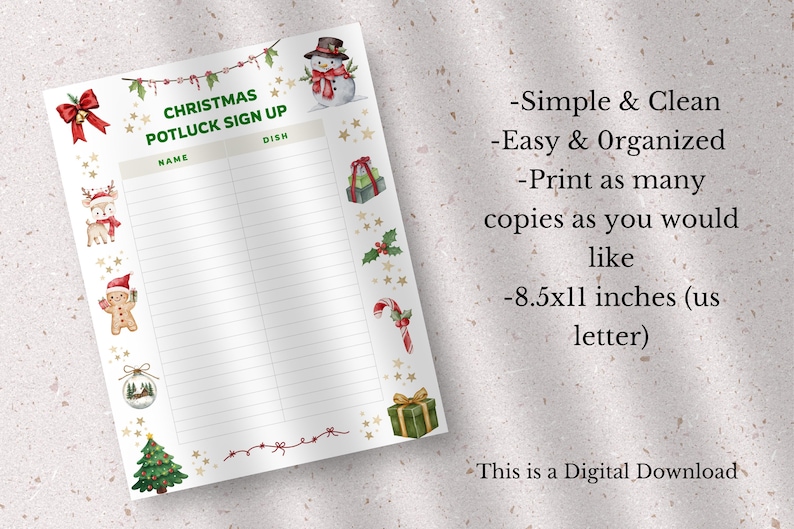 Christmas Potluck Sign-up Sheet | Holiday Party Sign up List | Office ...