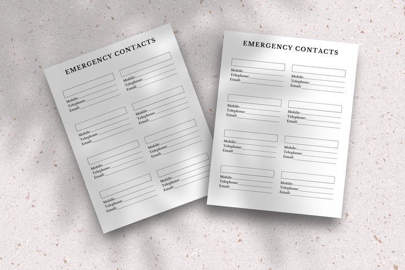 Emergency Contacts List Printable, Medical Details (digital Download ...