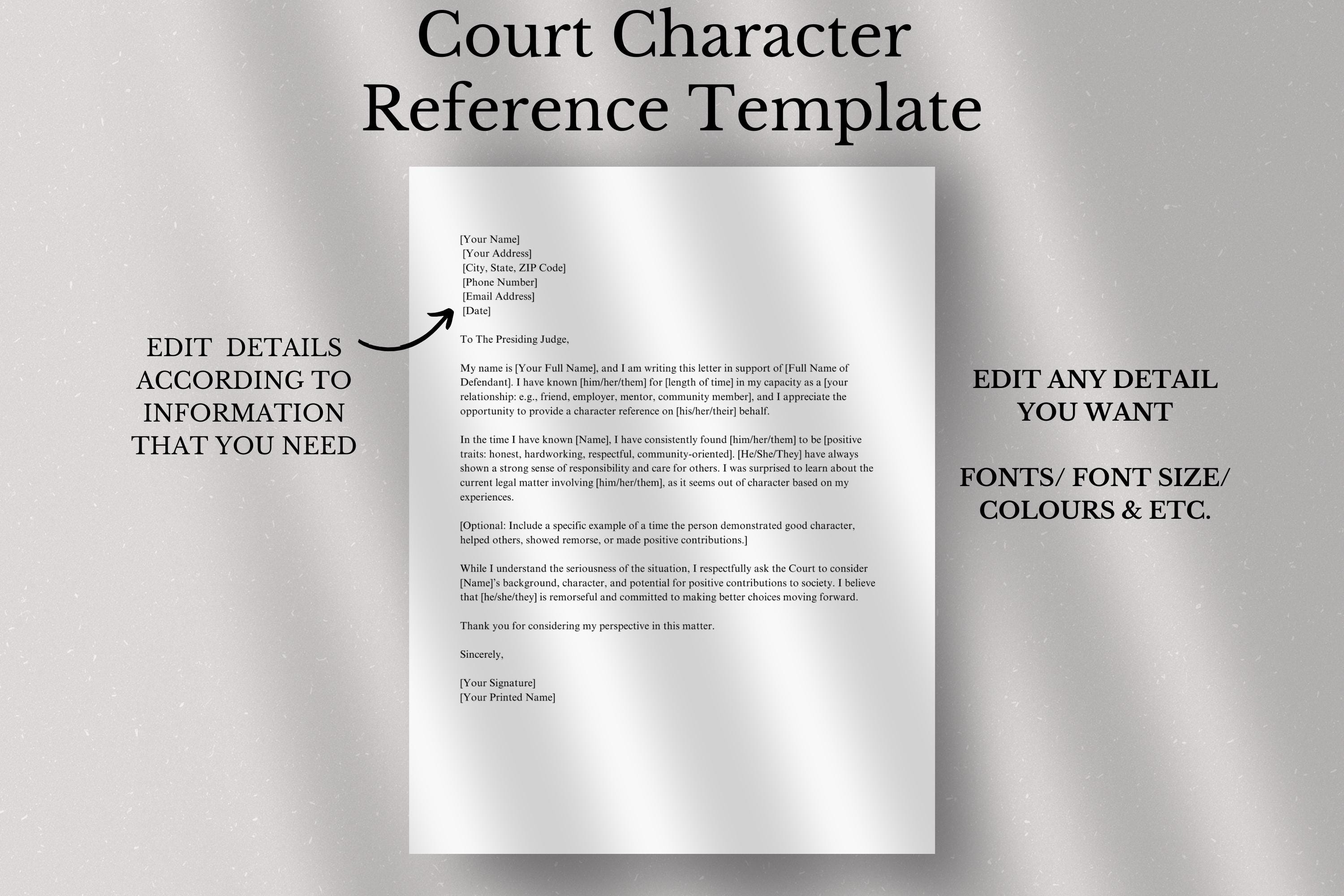 Court Character Reference Letter Template Editable in Canva & Word ...
