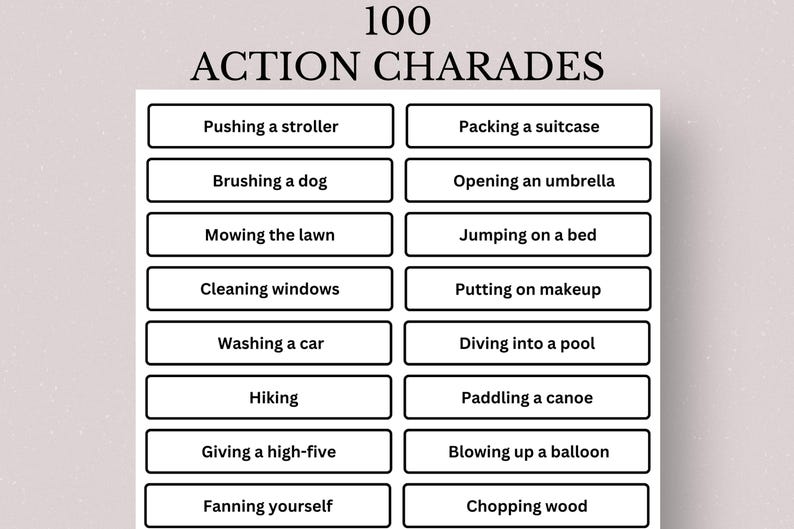100 charadas de acción imprimibles para una noche de juegos en familia ...