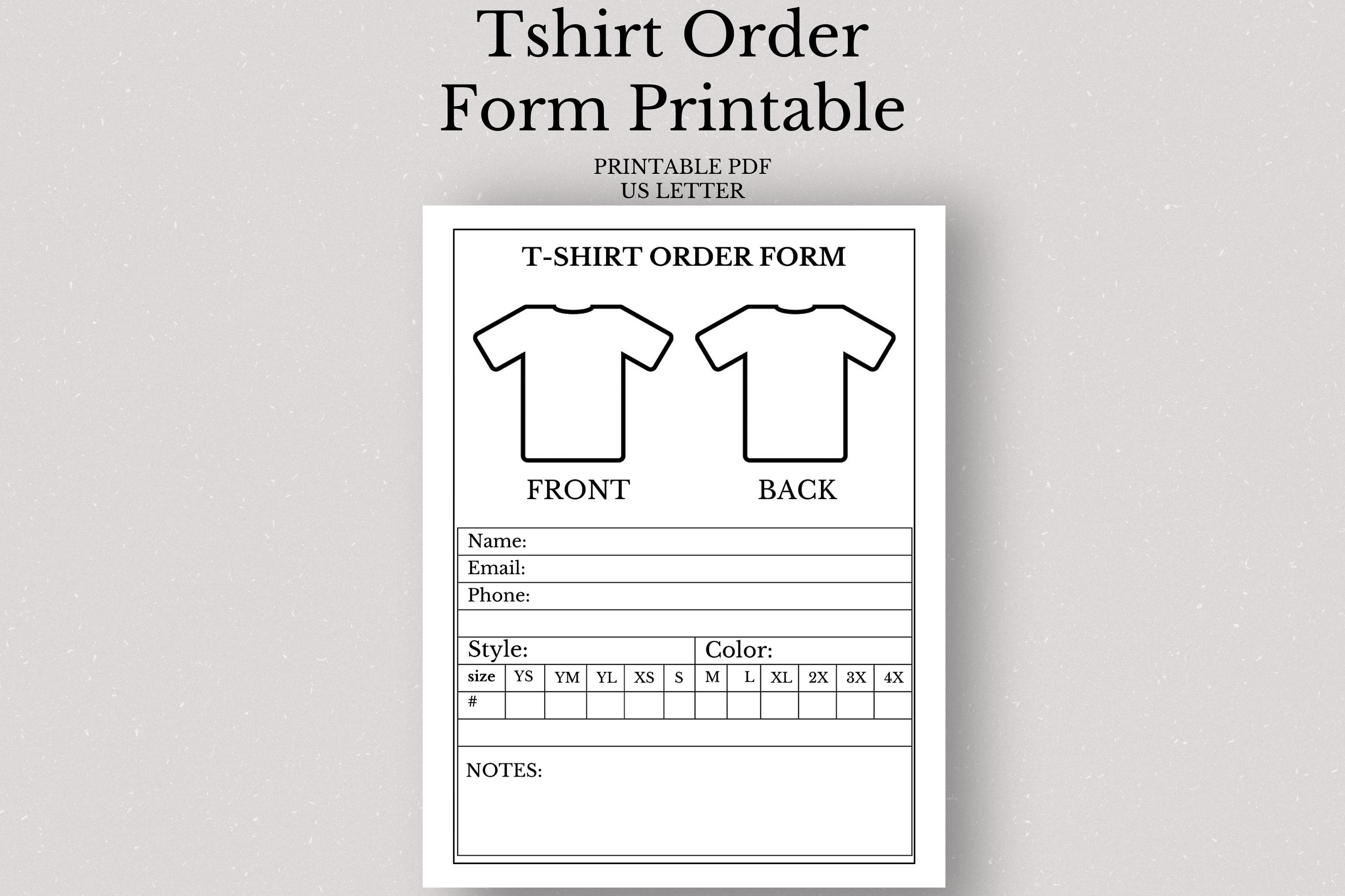 T-shirt Order Form Printable, Custom Apparel Tracker (PDF) - Etsy