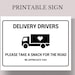 Printable Delivery Drivers Sign, US Letter, Instant Download PDF ...