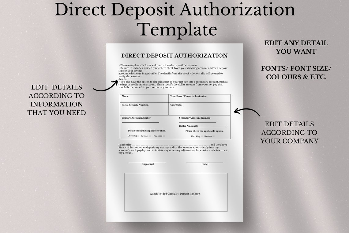 Editable Direct Deposit Authorization Template, HR Employee Form (canva ...