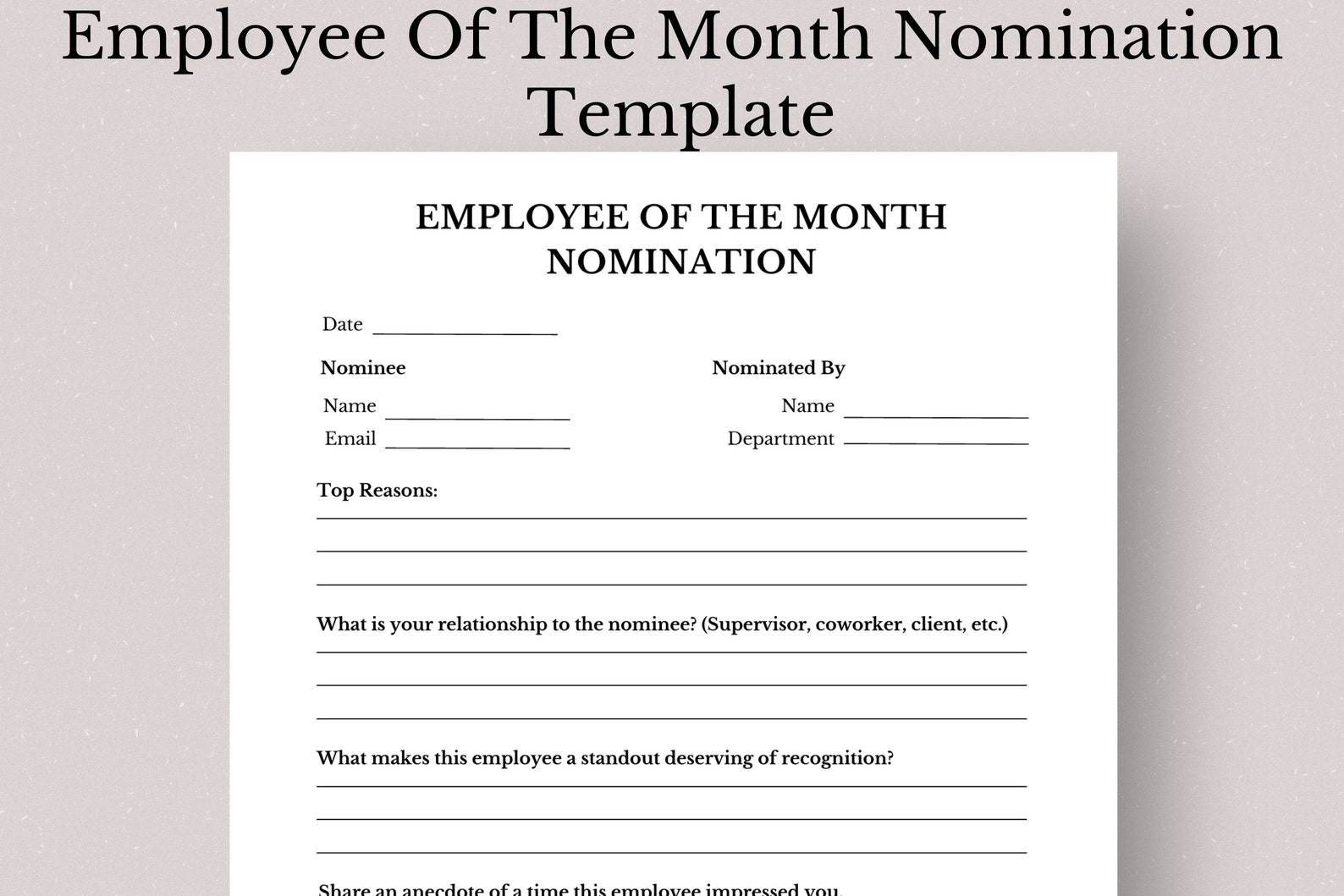 Editable Employee of the Month Nomination (PDF) - Etsy