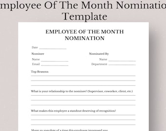 Editable Employee of the Month Nomination Form, Employee of the Month Nomination Form, Employee ...