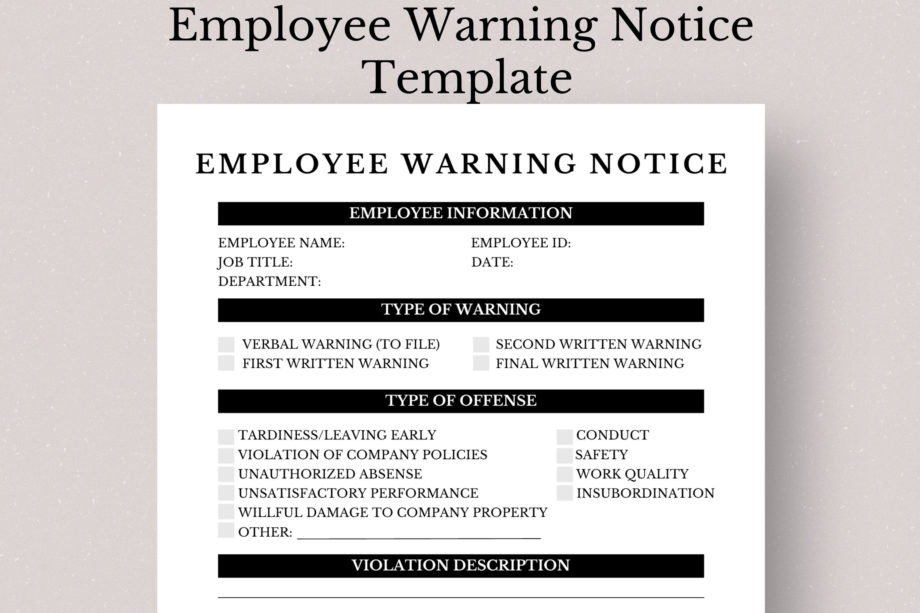 Printable Employee Warning Form