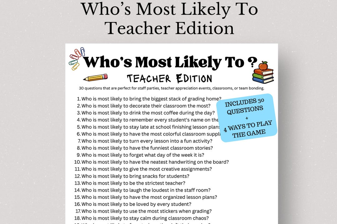 Teacher "who is Most Likely To" Game, Staff Party Activity (printable ...