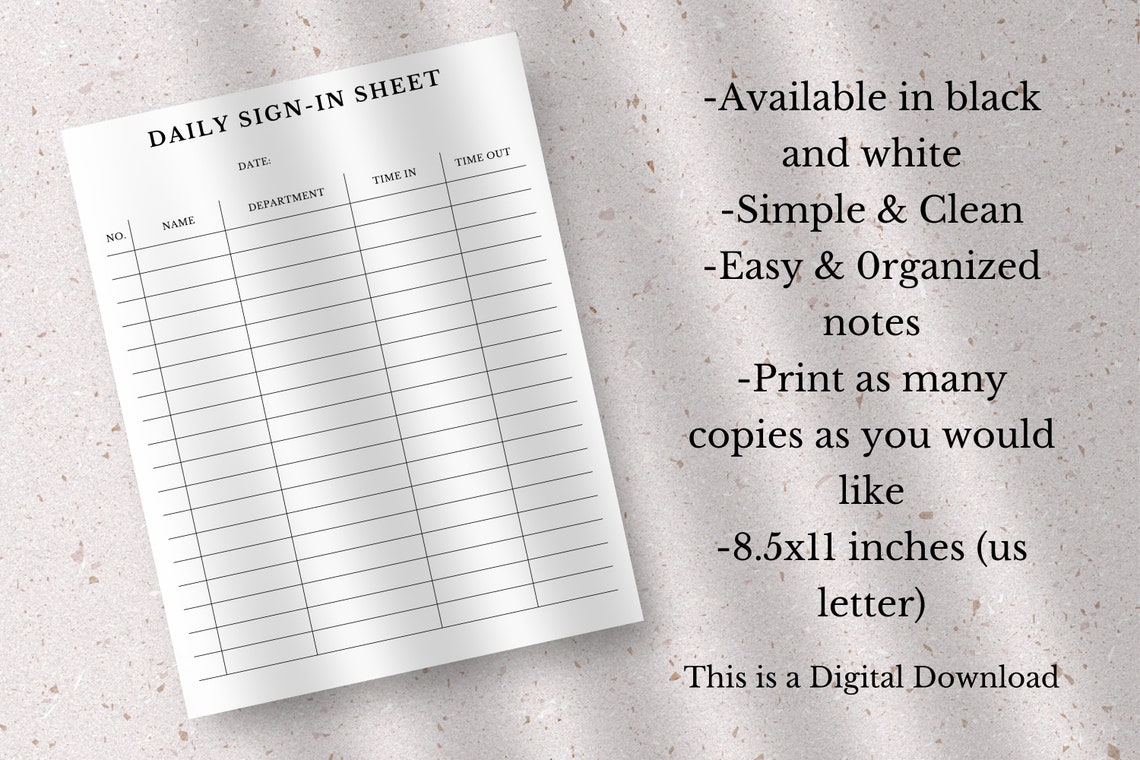Daily Sign-in Sheet, Employee Work Log Sheet, Sign-in Template, Sign-up ...