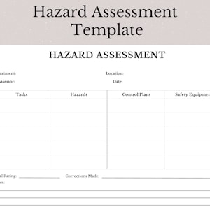 Printable Hazard Assessment Template, Hazard Assessment Form, Hazard ...