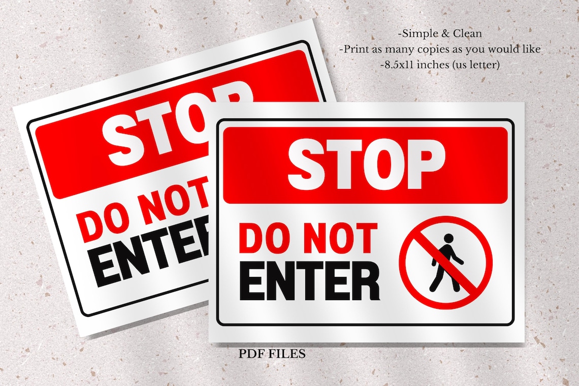Printable Stop Do Not Enter Sign, US Letter, Instant Download PDF, Stop ...