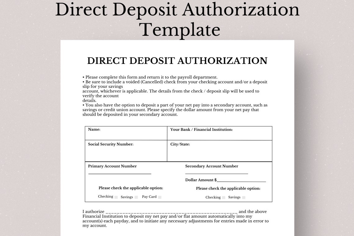 Editable Direct Deposit Authorization Template, HR Employee Form (canva ...